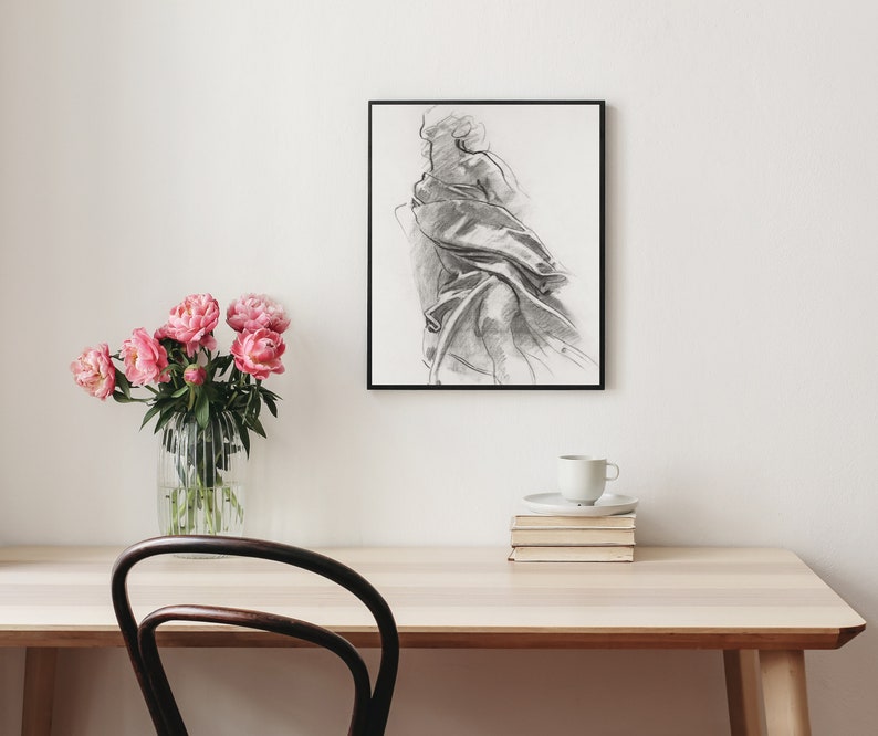 Draped Figure Sketch Vintage Woman in Sheet Drawing Black - Etsy