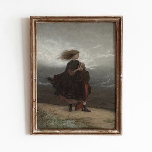 Girl in a Storm | Vintage Child Portrait Painting | Windy Moody Sky Art ...