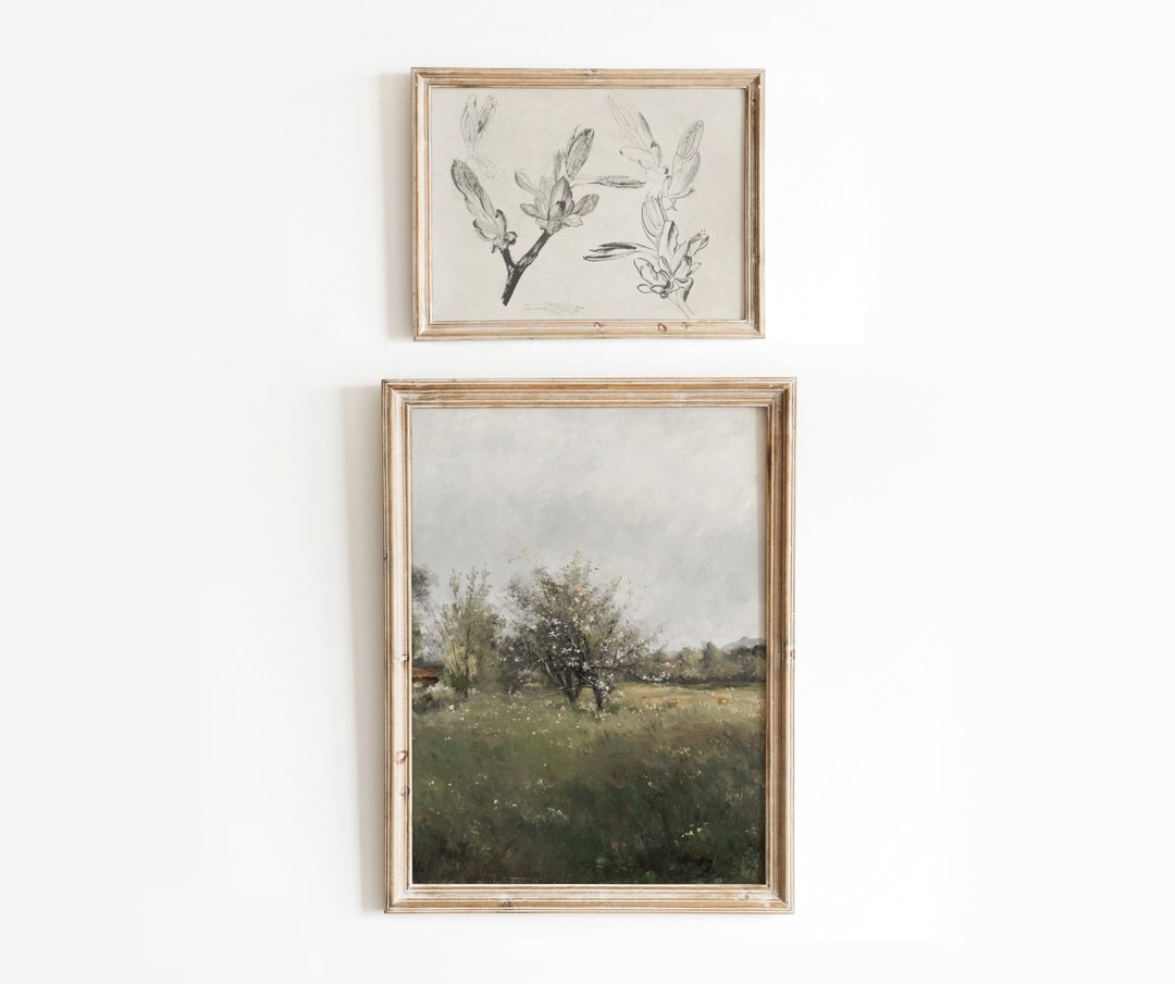 Budding Branches + Spring Cottage | Vintage Print Set | Oil Painting ...