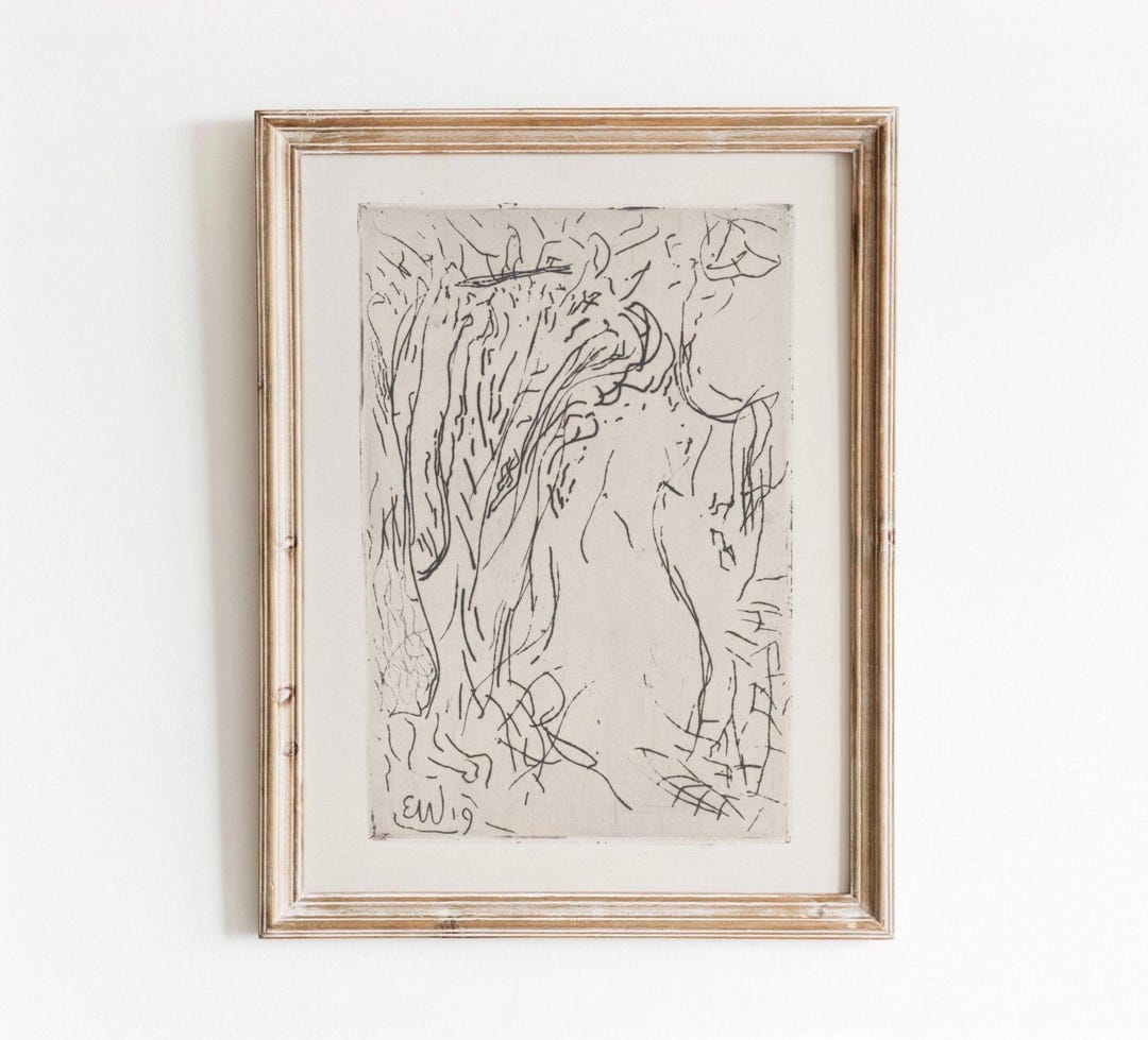 Abstract Etching | Vintage Line Sketch | Minimal Black and White ...