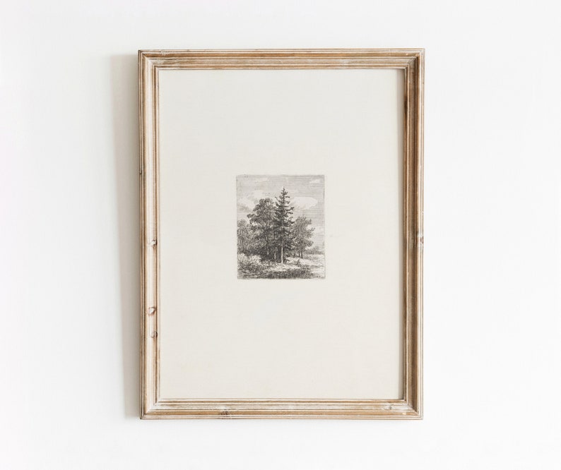 Tree Etching Vintage Landscape Sketch Black and White Art - Etsy