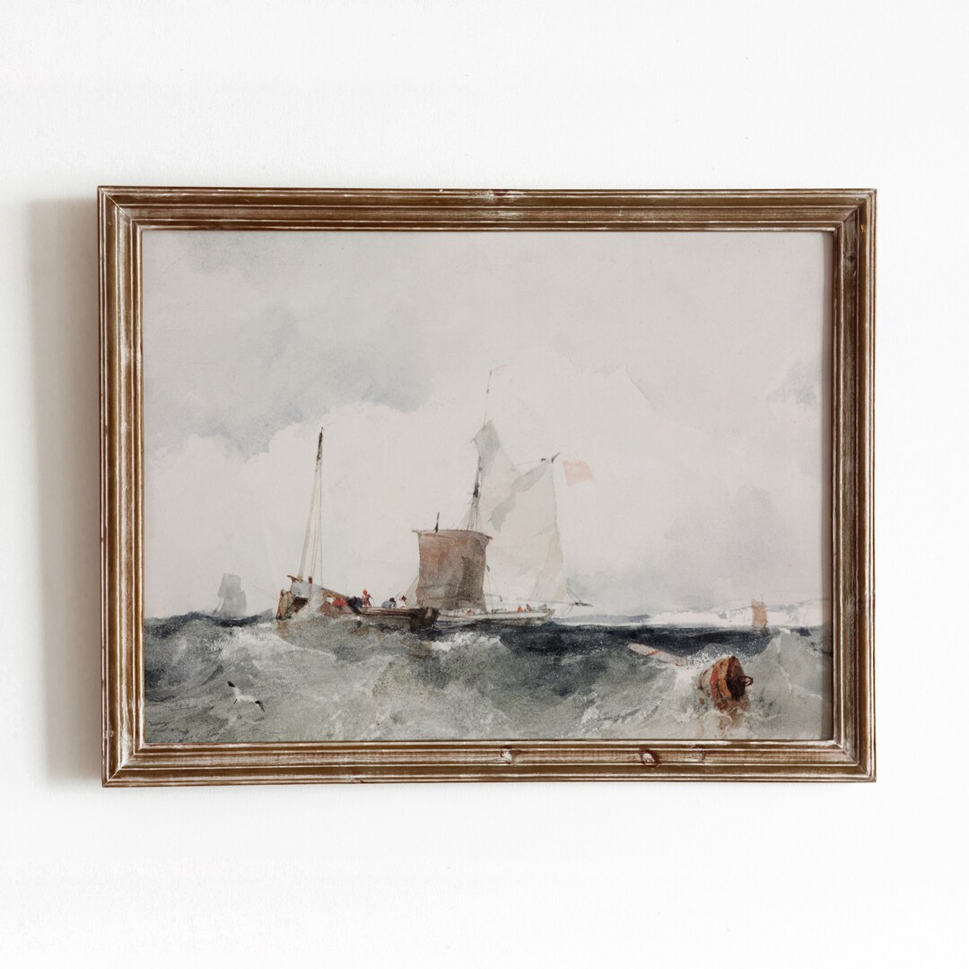 Choppy Seas | Vintage Nautical Ocean Print | Rough Sea Water Painting ...