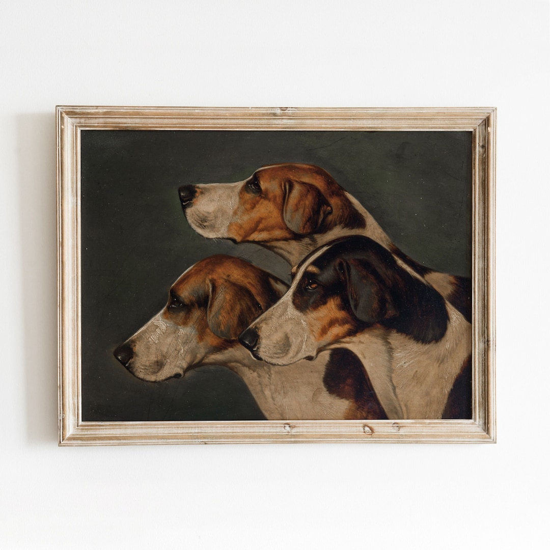 Three English Foxhounds | Vintage Dog Art | Animal Oil Painting | Old ...