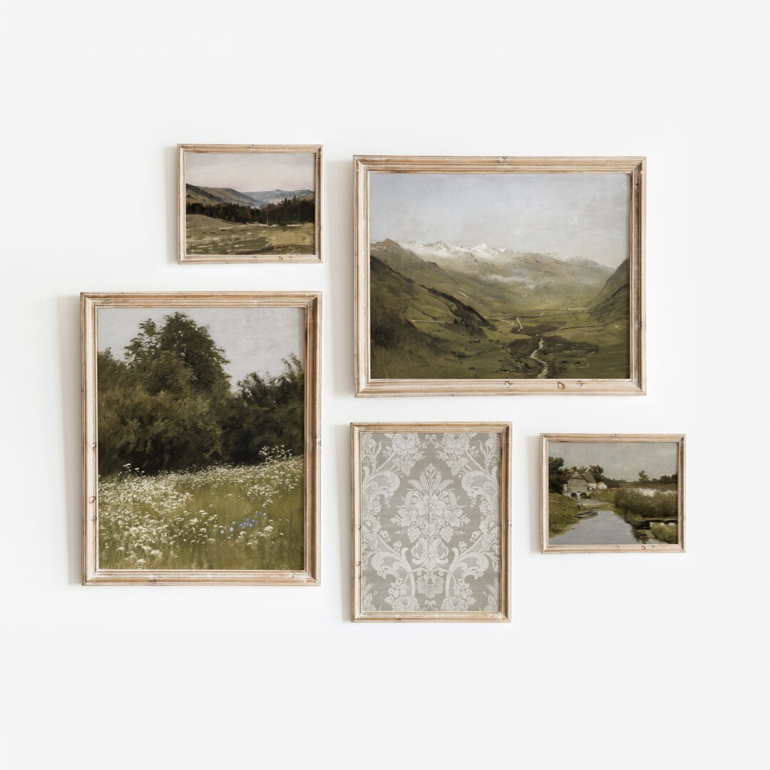 Green Gallery Set of 5 | Vintage Artwork Bundle | Nature Gallery Wall ...