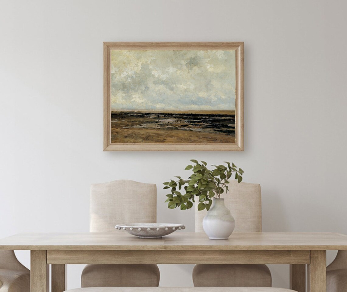 Coastal Mudflat Landscape | Vintage Coastal Landscape Painting ...