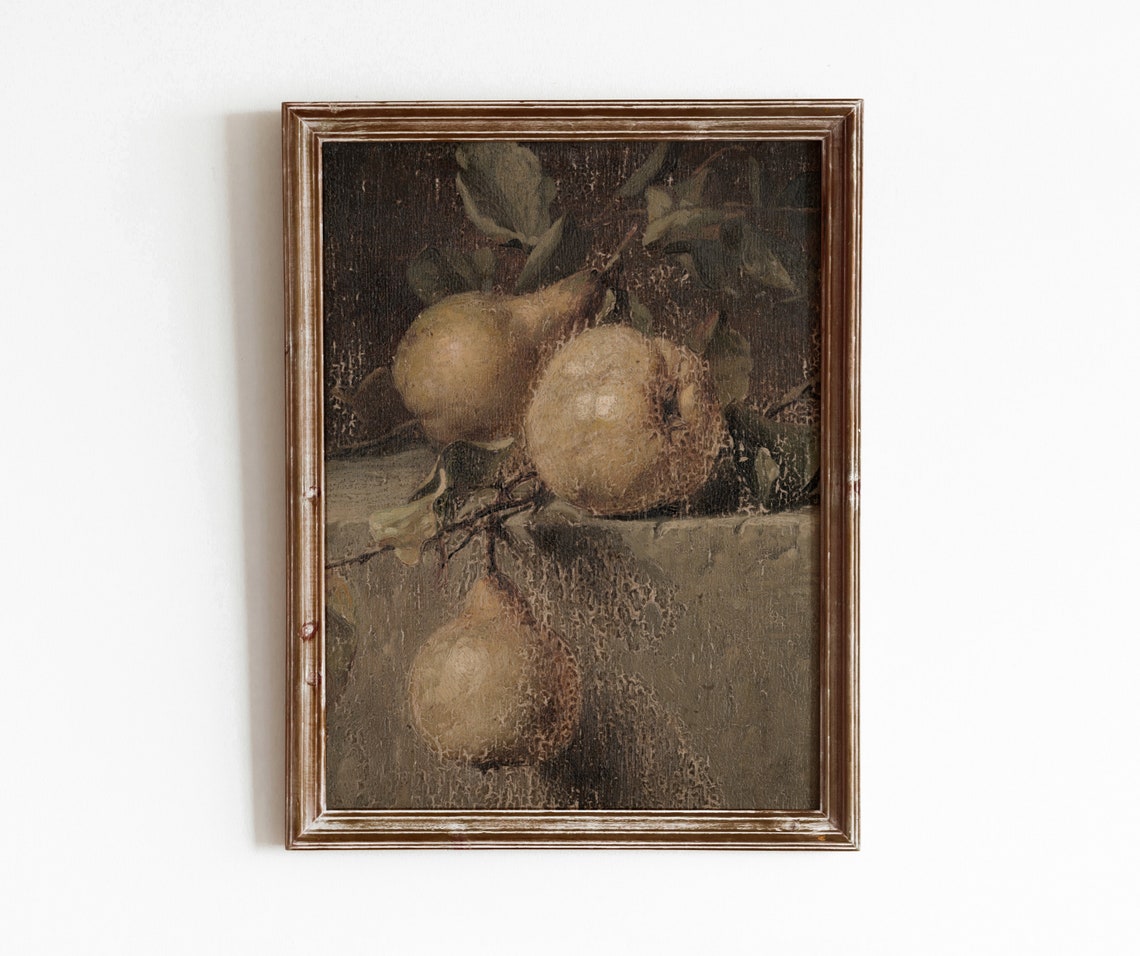 Rustic Pears | Vintage Kitchen Decor Art | Fruit Still Life Painting ...