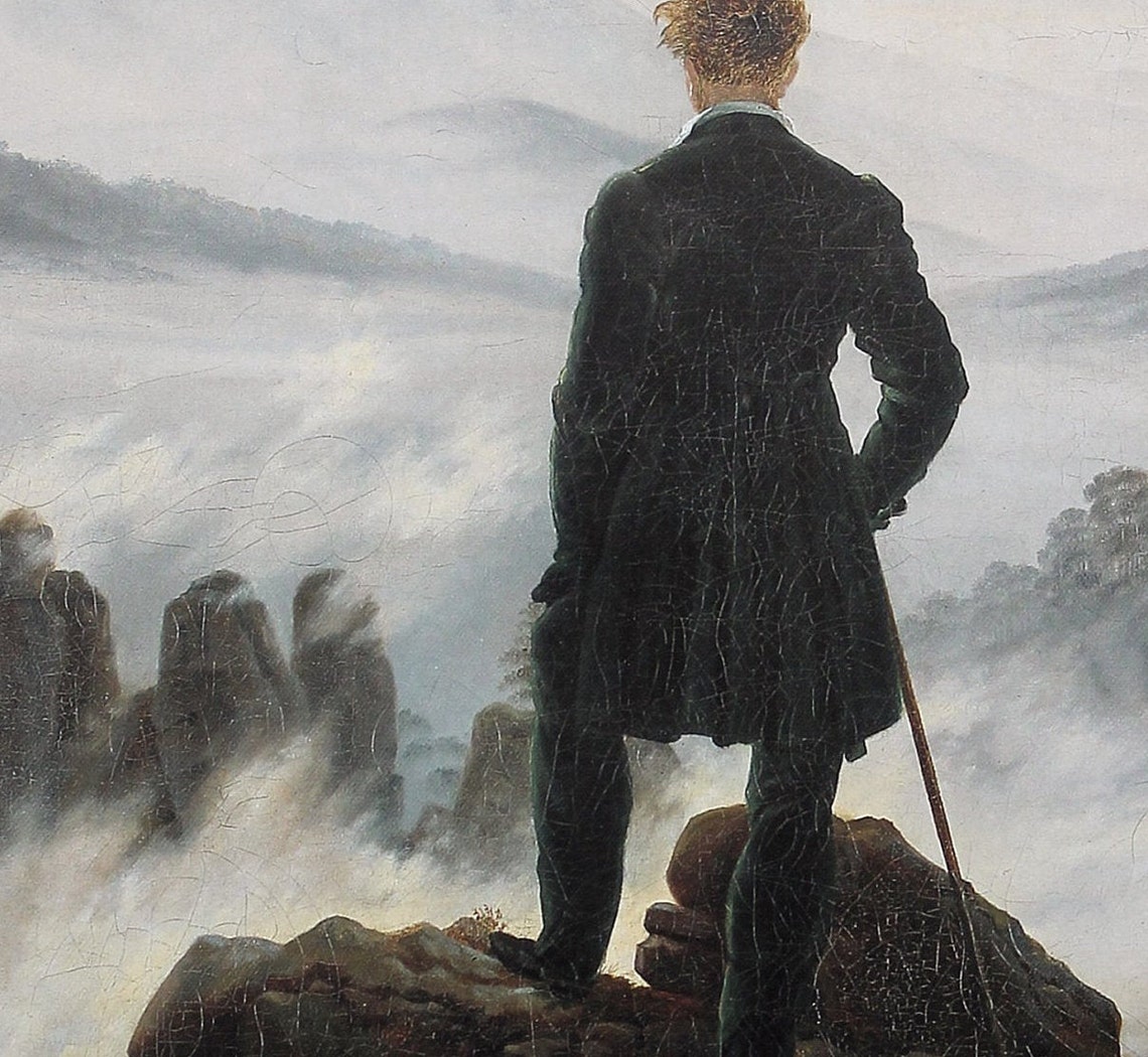 Man on a Rock Vintage Portrait Landscape Painting Foggy - Etsy