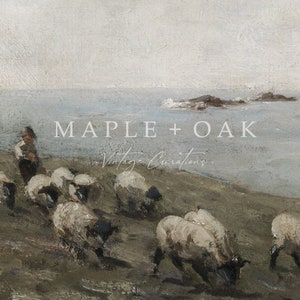 Sheep by the Sea | Vintage Coastal Landscape Painting | Shepherd and ...