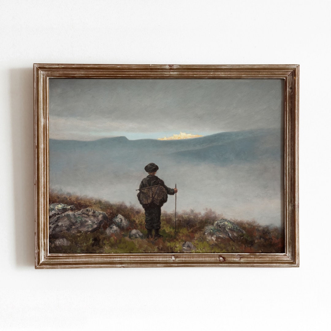 Adventurer Painting | Vintage Hiking Exploring Art | Mountain Landscape ...