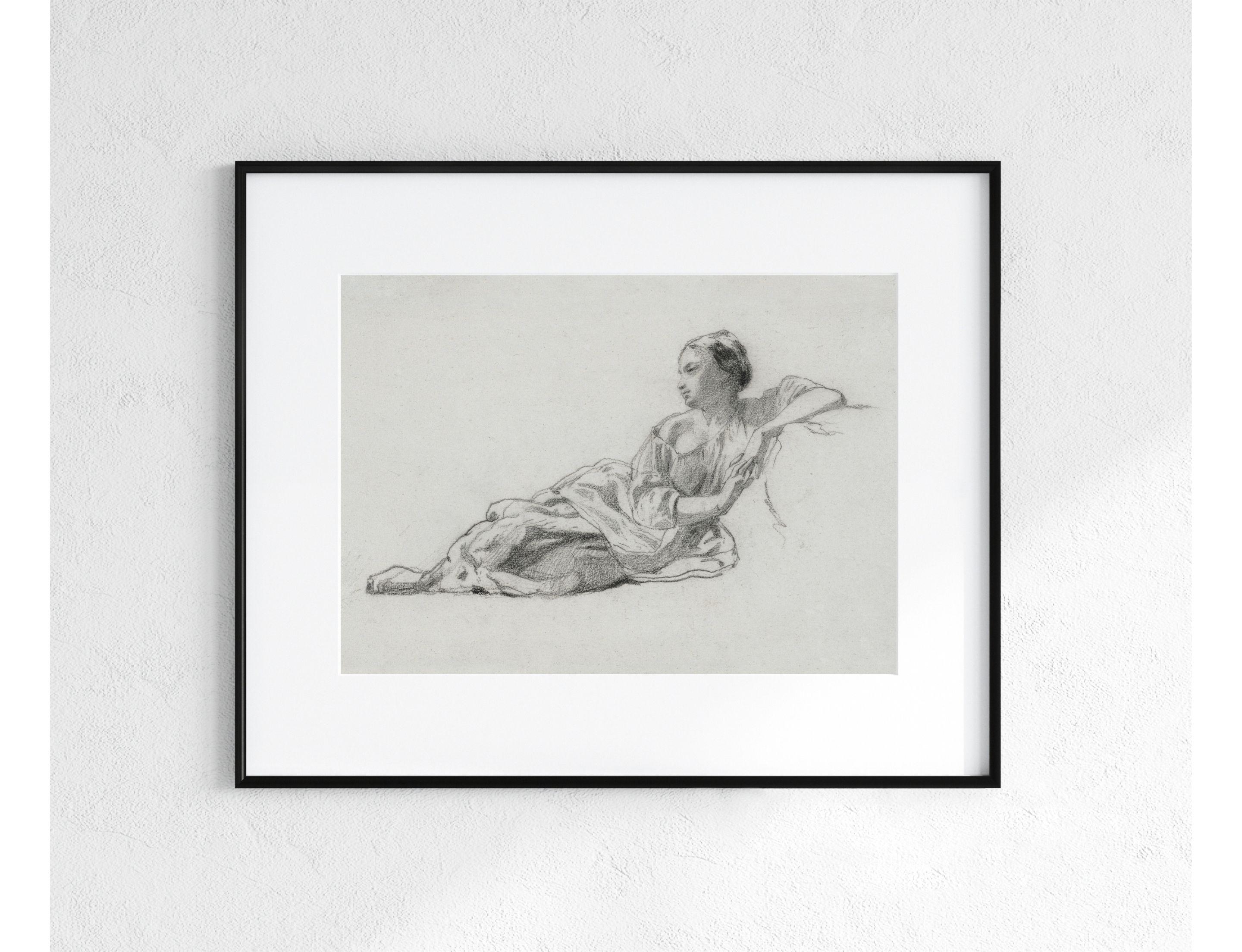 Reclining Woman Sketch | Vintage Drawing | Black and White | Minimal ...
