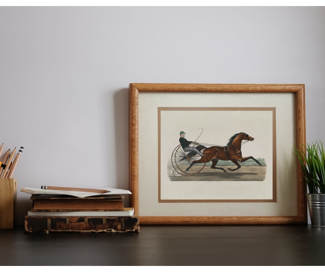 Harness Racing Vintage Horse and Cart Painting Equestrian - Etsy