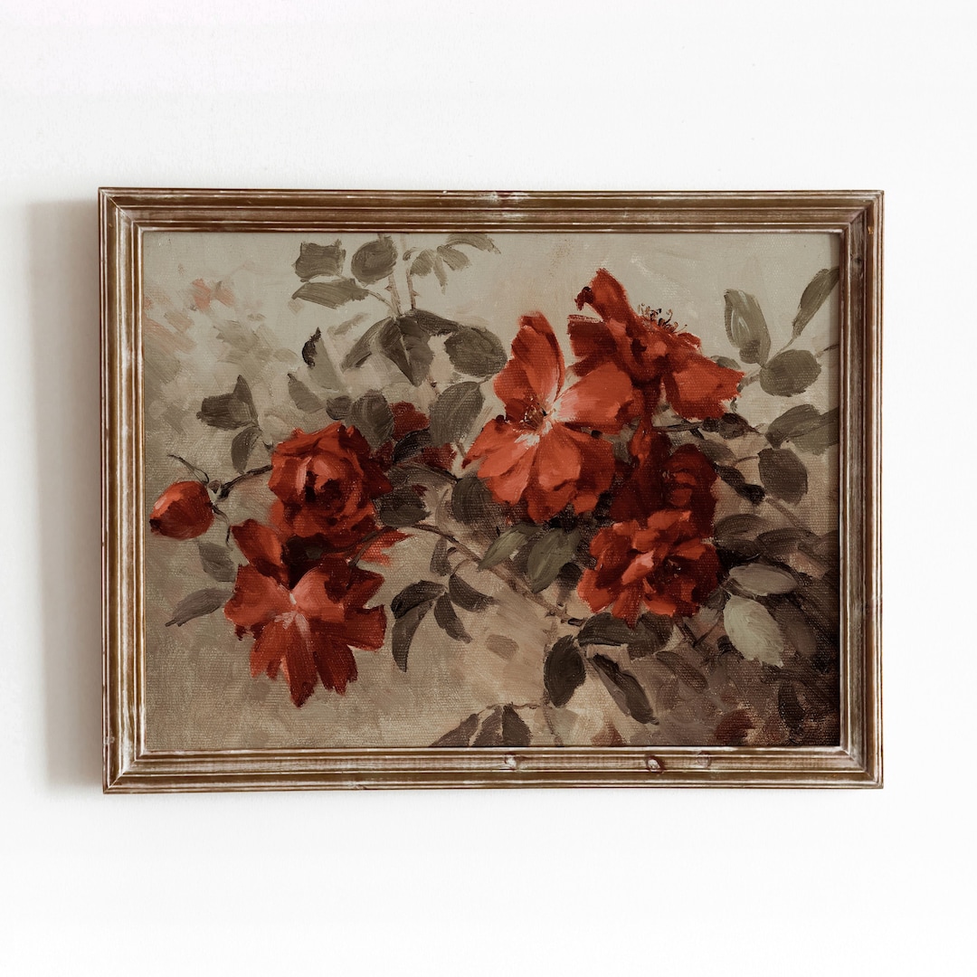 Antique Roses Vintage Tonal Flower Painting Rose Bush Still Life ...
