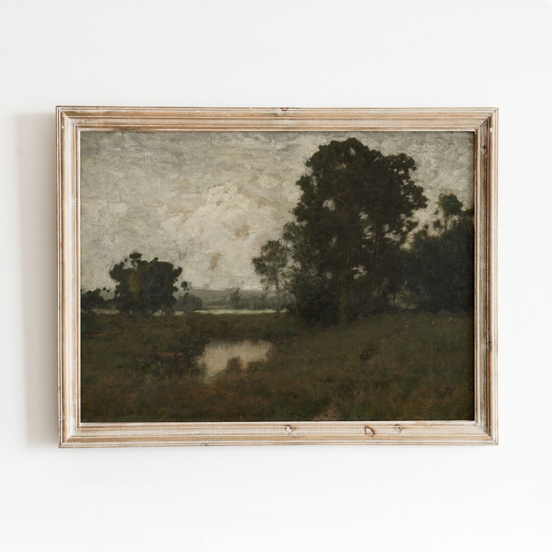 Deep Meadow | Vintage Moody Landscape Print | Dark Green Nature Oil ...