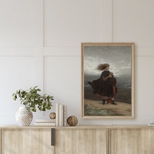 Girl in a Storm | Vintage Child Portrait Painting | Windy Moody Sky Art ...