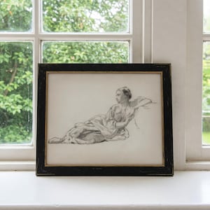 Reclining Woman Sketch | Vintage Drawing | Black and White | Minimal ...