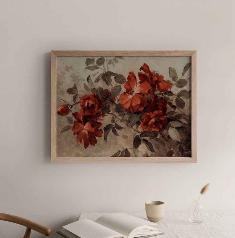 Antique Roses Vintage Tonal Flower Painting Rose Bush - Etsy