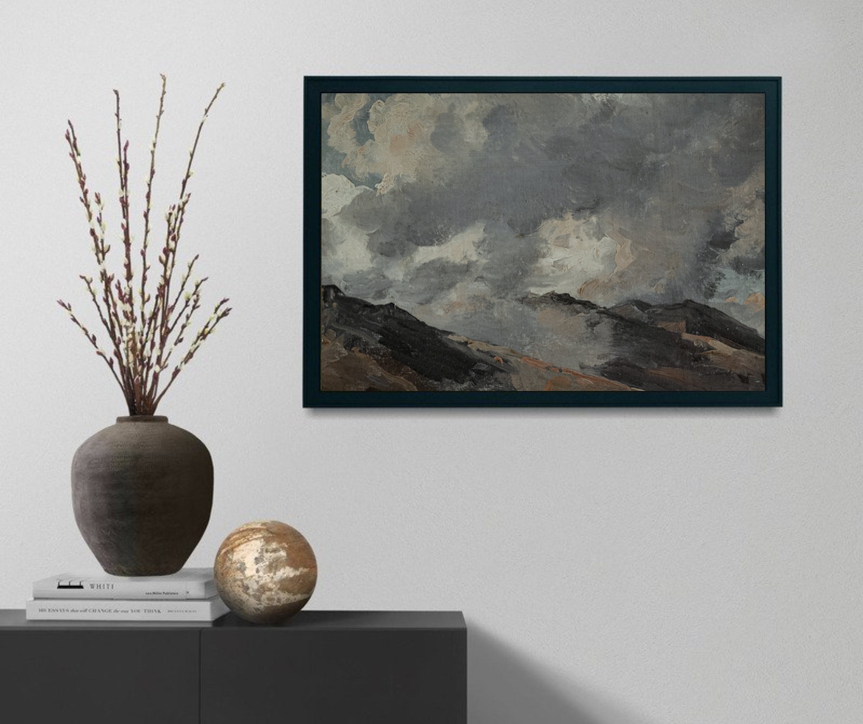 Cloudy Mountains Vintage Moody Landscape Painting Dark - Etsy
