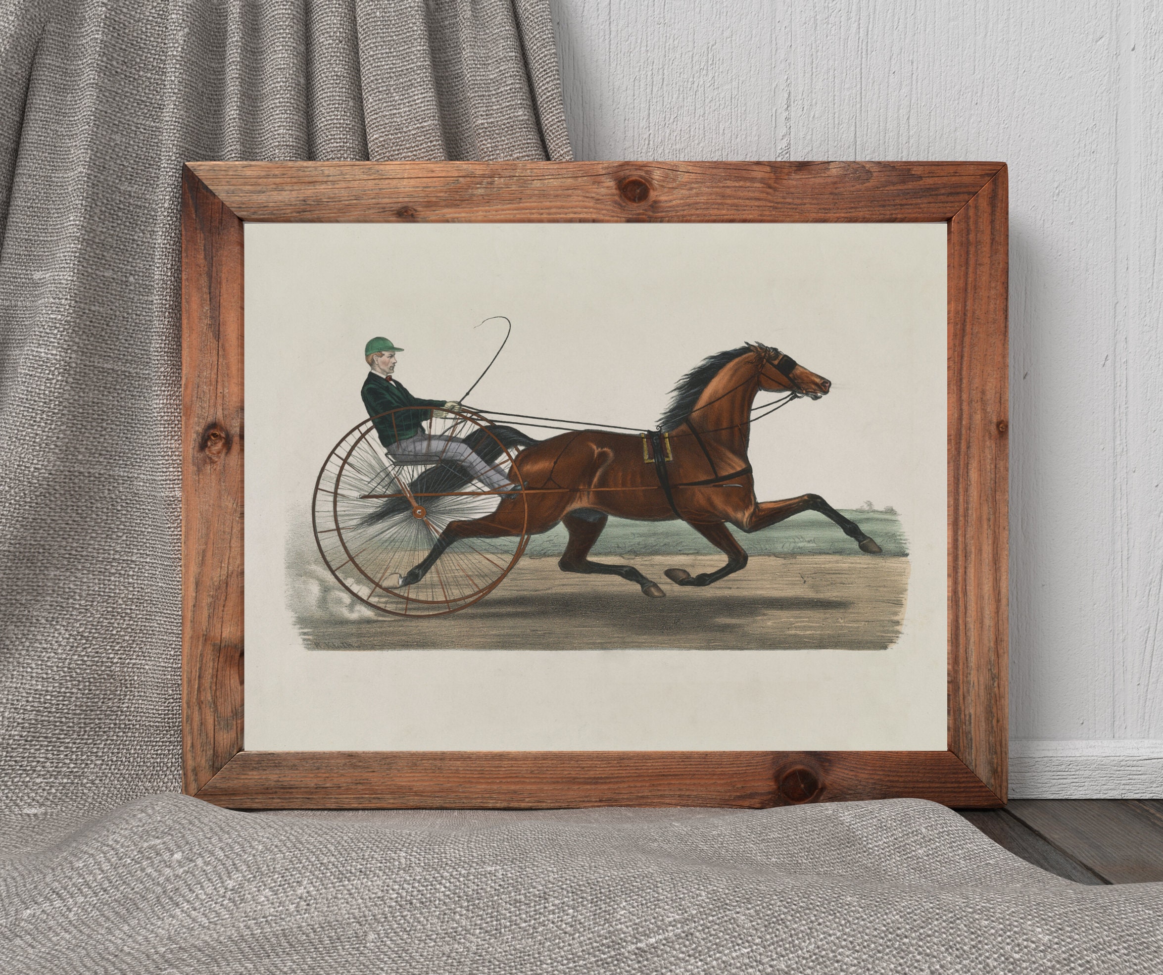 Harness Racing Vintage Horse and Cart Painting Equestrian - Etsy
