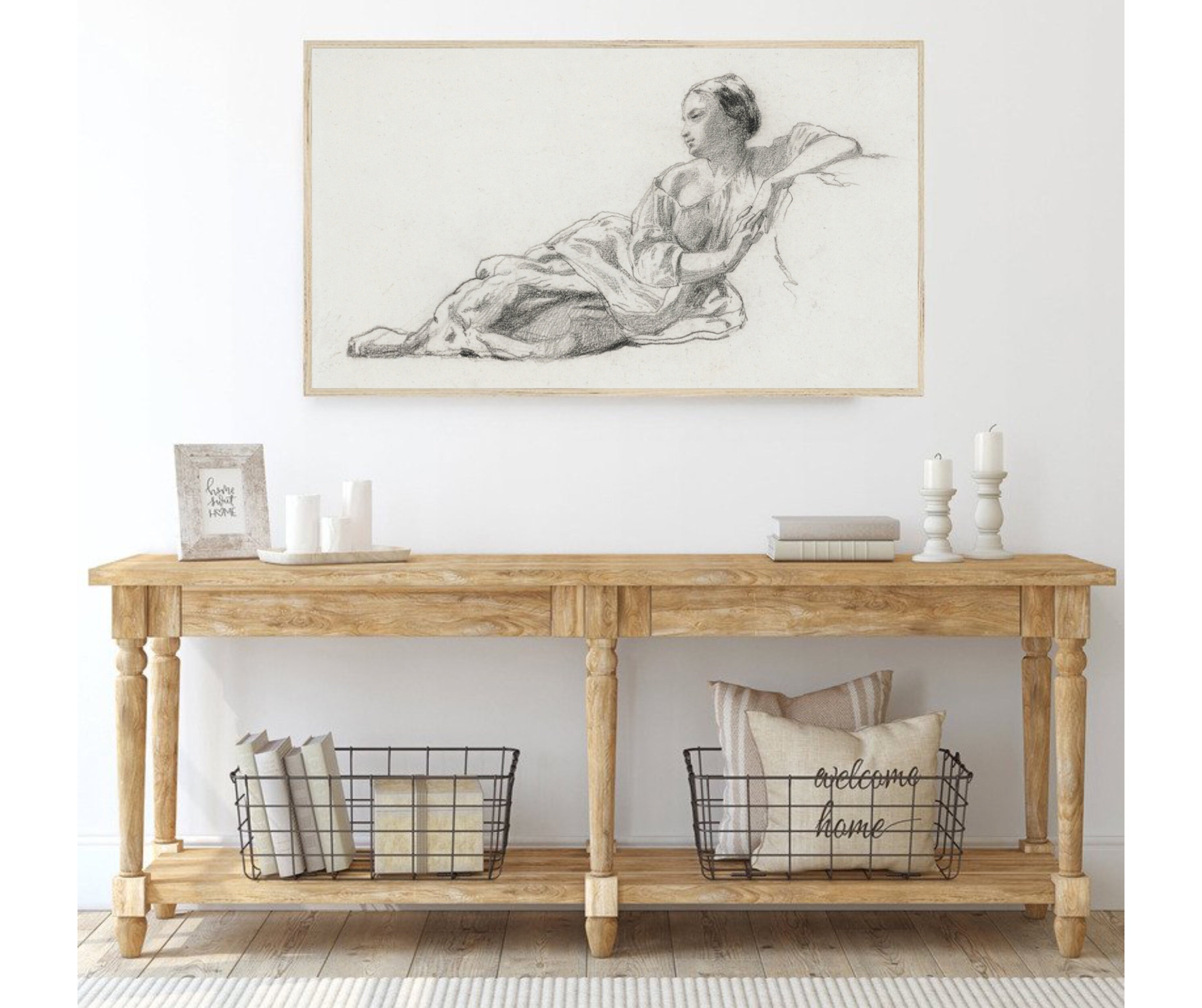 Reclining Woman Sketch Vintage Drawing Black and White - Etsy