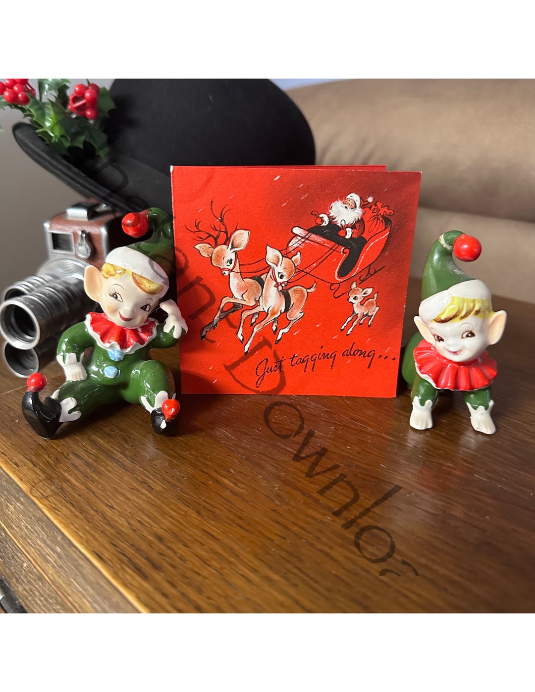 Printable Vintage Reindeer and Santa Christmas Card With Envelope ...