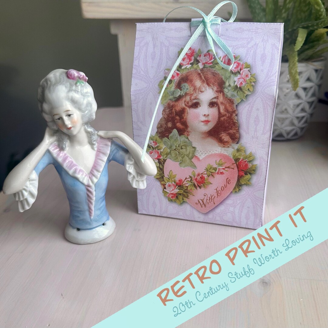 Printable Vintage Victorian Style Valentine Gift Bag Digital Download ...