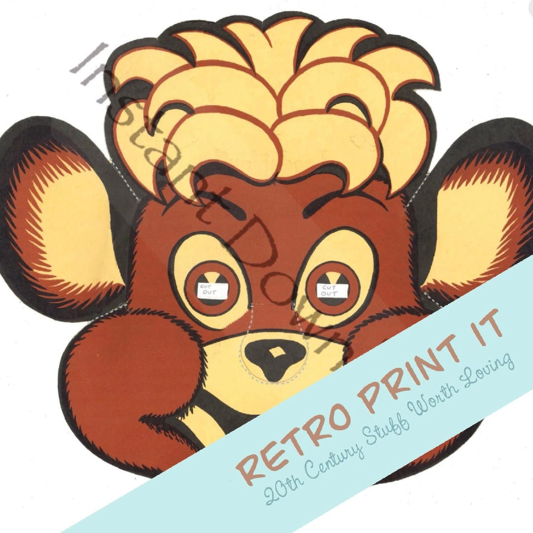 Printable Vintage Kiddies Punkinhead Bear Face Mask Download DIY - Etsy
