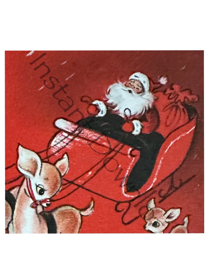 Printable Vintage Reindeer and Santa Christmas Card With Envelope ...