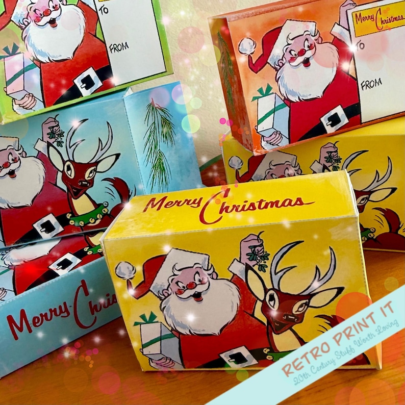 Printable Vintage Retro Santa Boxes, Set of 4 (digital Download) DIY ...