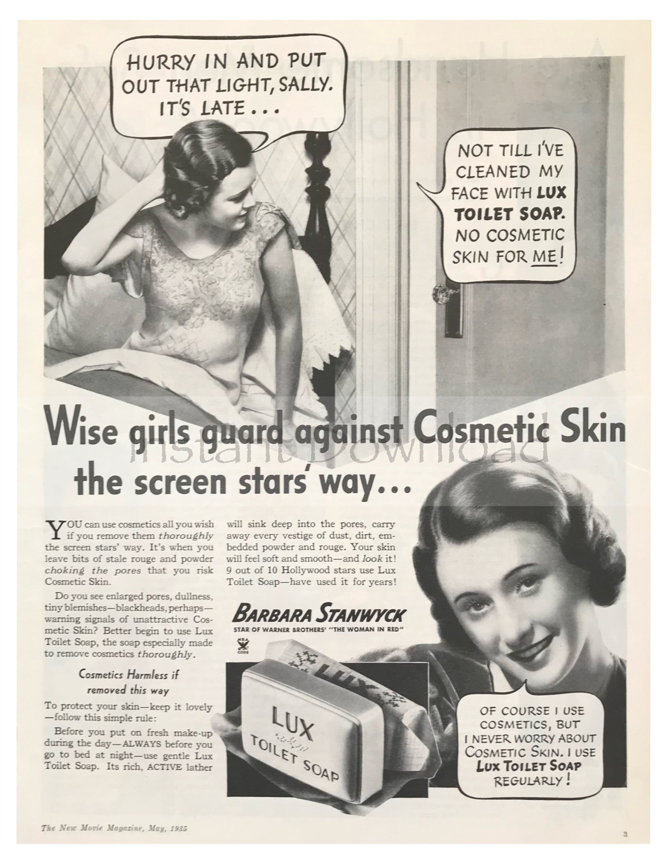 1930’s Advertisement for Lux Soap With Barbara Stanwyck - Etsy