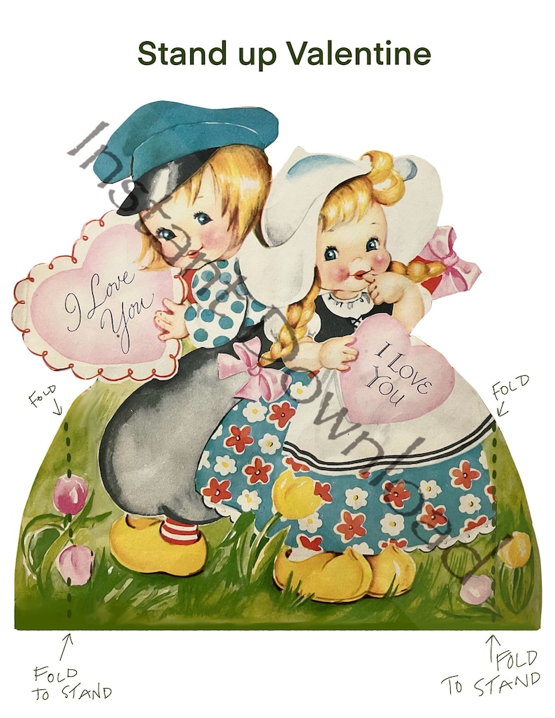 Vintage Dutch Children Large Valentine Instant Download - Etsy