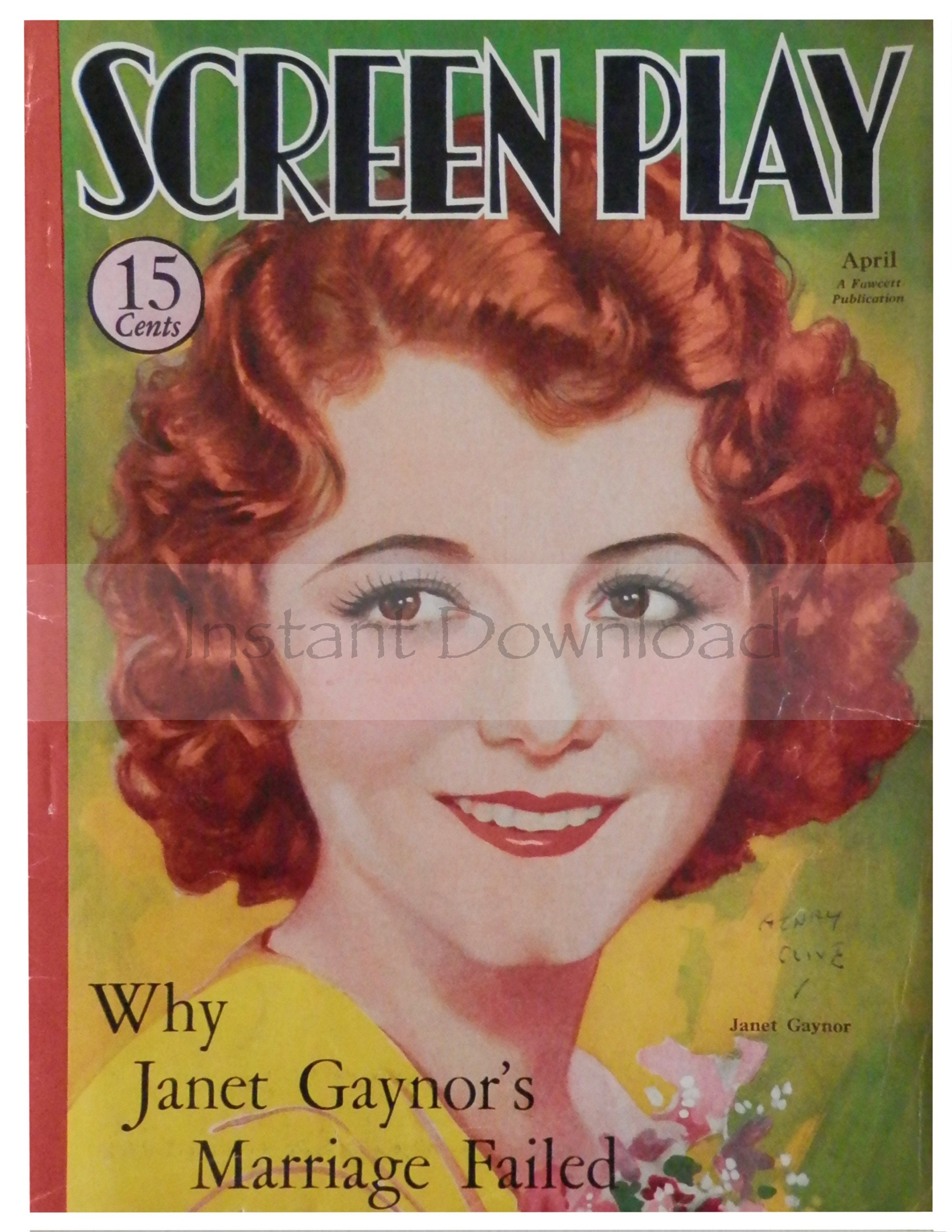 Printable Vintage 1930s Screen Play Magazine Cover With Janet Gaynor ...