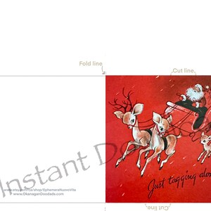Printable Vintage Reindeer and Santa Christmas Card With Envelope ...