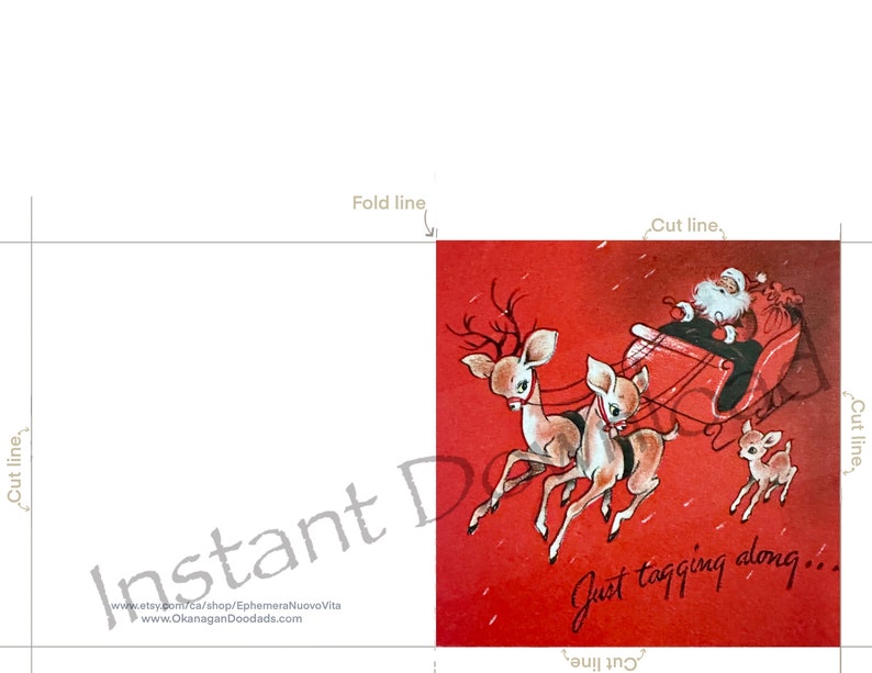 Printable Vintage Reindeer and Santa Christmas Card With Envelope ...