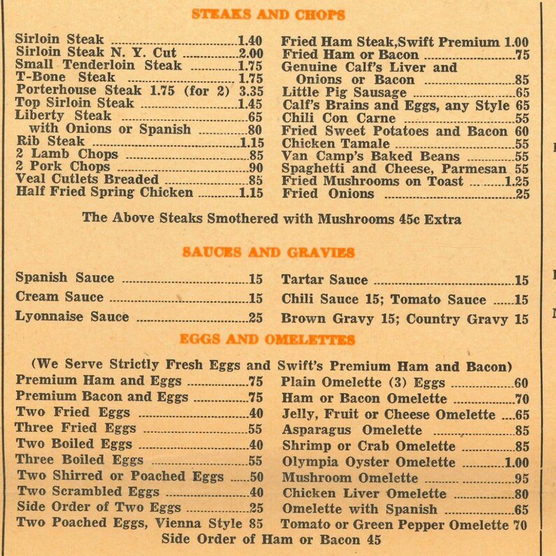 Print Your Own Vintage Menu From the 1940’s - Etsy