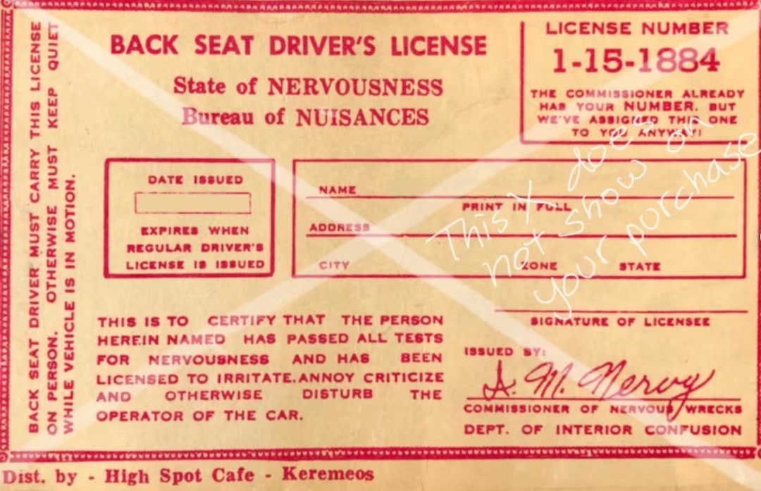 Printable Vintage Back Seat Drivers License Digital Download - Etsy