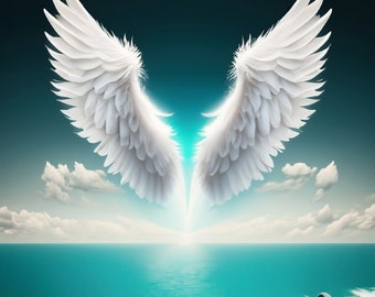 Angel Wings Over the Ocean Digital Graphic - Etsy