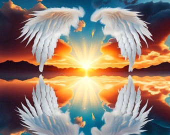 Angel Wings Over the Ocean Digital Graphic - Etsy