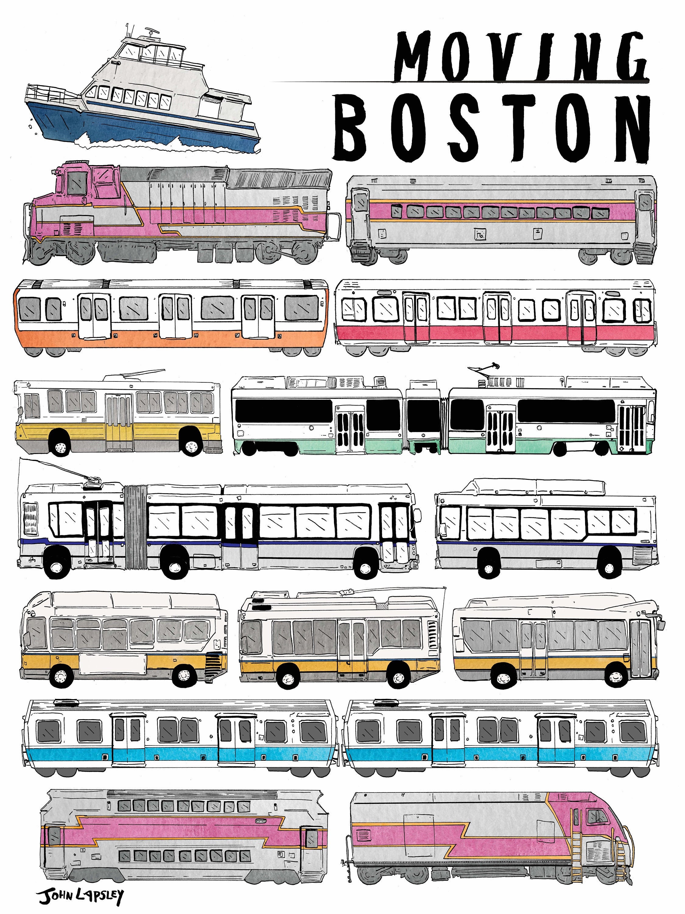 Boston Transit Print Trains Poster / Boston Wall Art / Gift for Transit ...