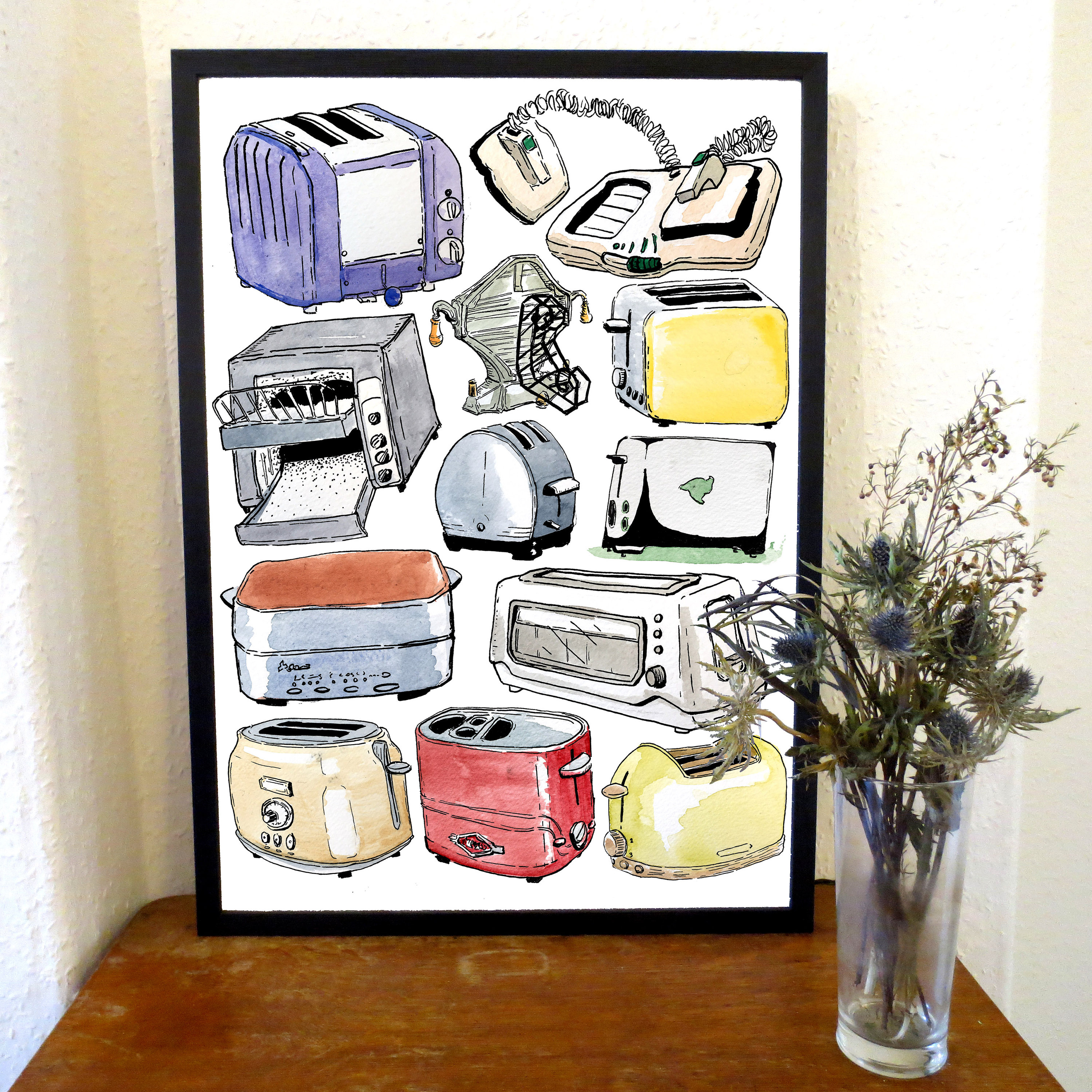 Toaster Poster / Toaster Watercolor Poster / Brightly Colored Wall Art ...