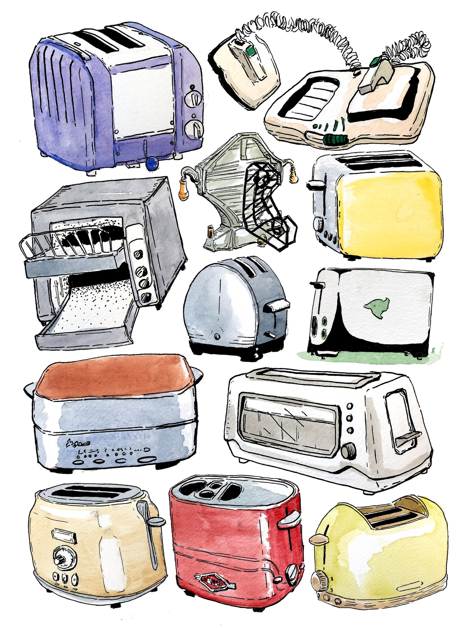 Toaster Poster / Toaster Watercolor Poster / Brightly Colored Wall Art ...