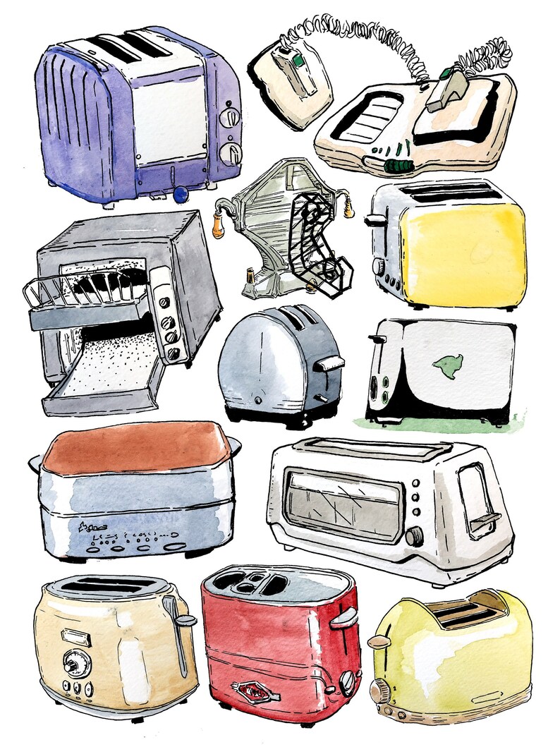 Toaster Poster / Toaster Watercolor Poster / Brightly Colored Wall Art ...