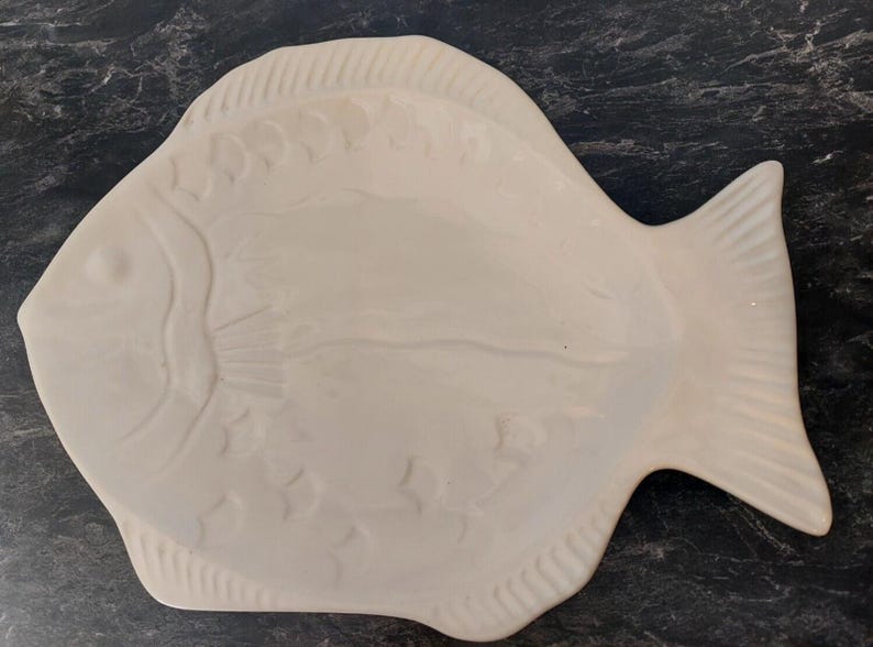 Decorative Fish Plate Gardeners Eden White 13”X 9.5" Made in Portugal ...