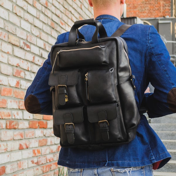 Custom Leather Backpack for Men With Logo - Etsy