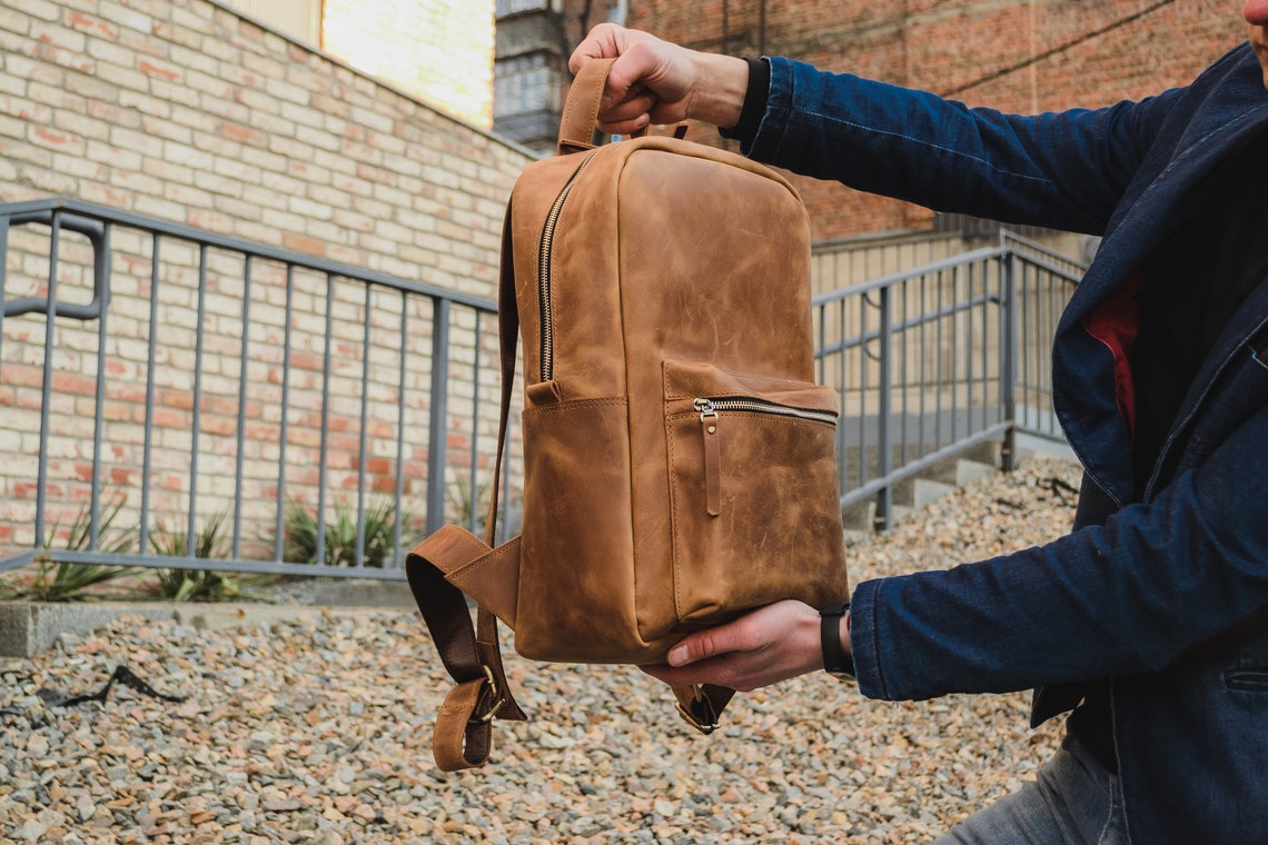 Personalized Leather Backpack Men & Women Brown Leather Backpack Men Rucksack Damen Large Ladies ...