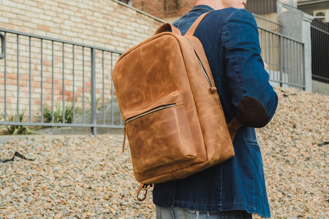 Personalized Leather Backpack Men & Women Brown Leather Backpack Men Rucksack Damen Large Ladies ...