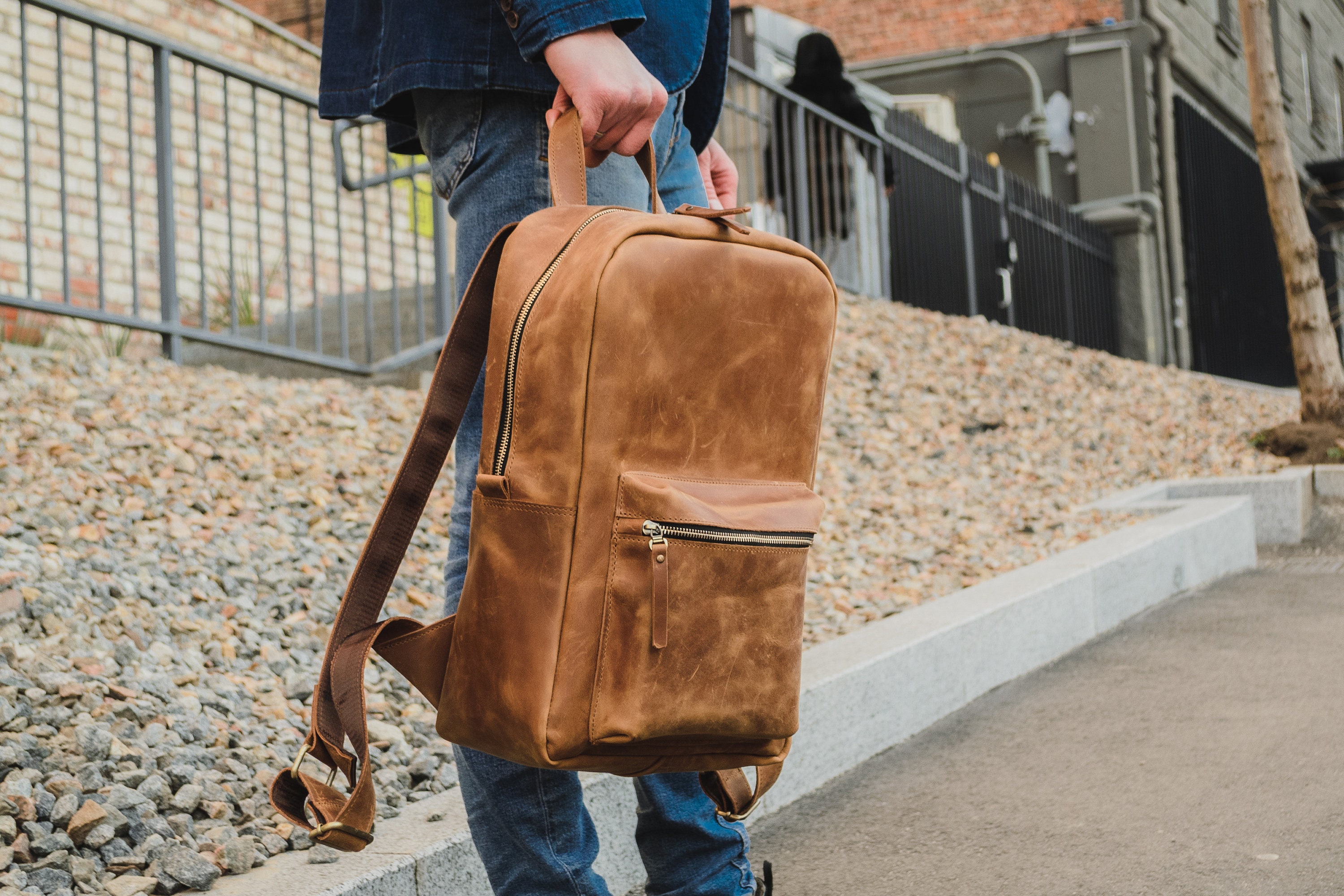 Personalized Leather Backpack Men & Women Brown Leather Backpack Men Rucksack Damen Large Ladies ...