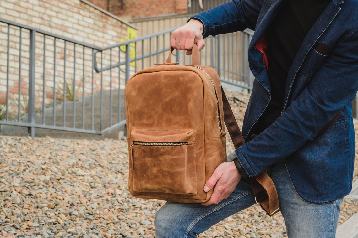 Personalized Leather Backpack Men & Women Brown Leather Backpack Men Rucksack Damen Large Ladies ...