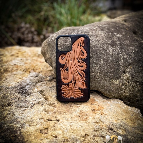 Leather Hand Tooled Cell Phone Case Western Floral - Etsy