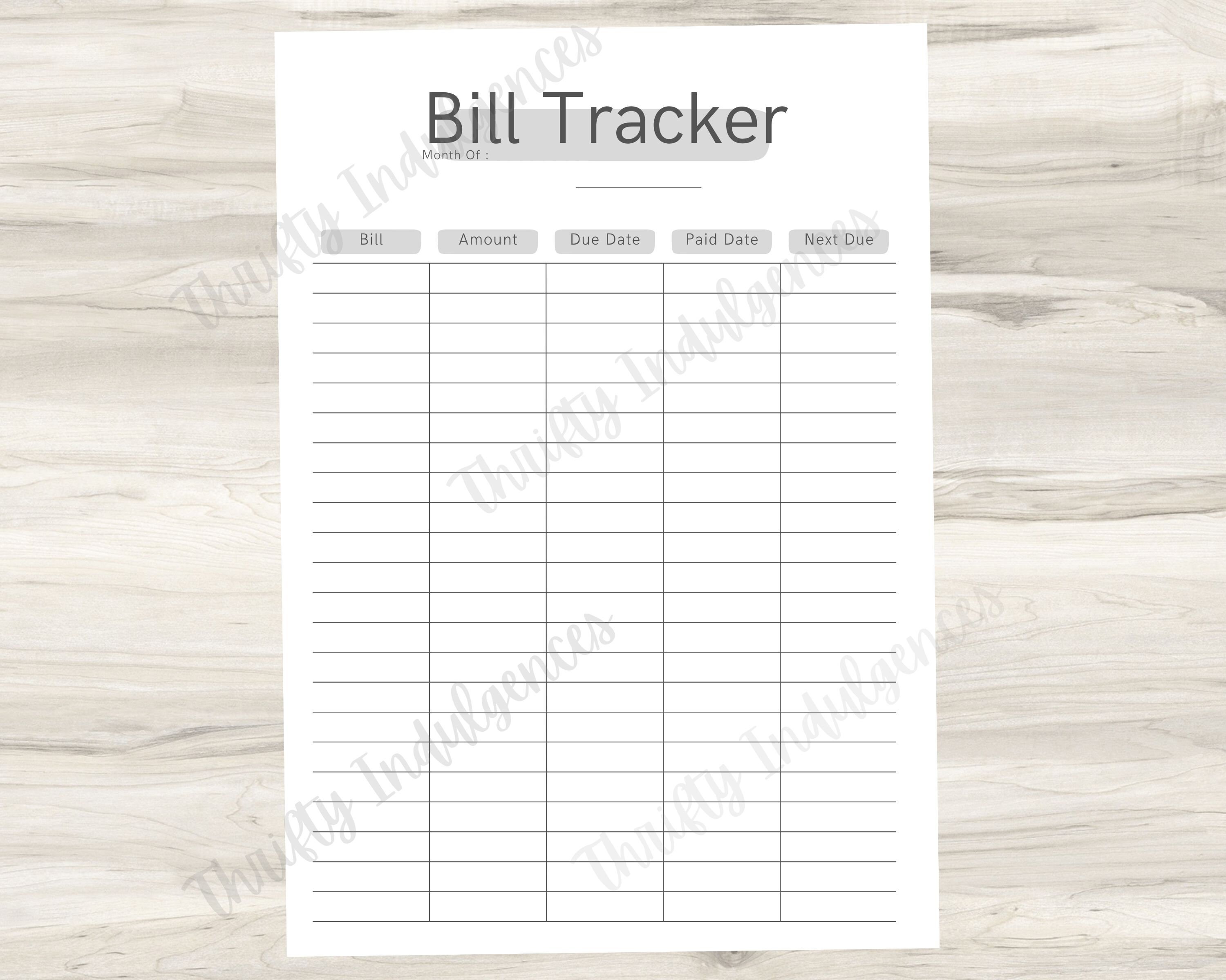 Bill Tracker, Simple Bill Tracker, Bill Organizer, Budgeting Tracker ...