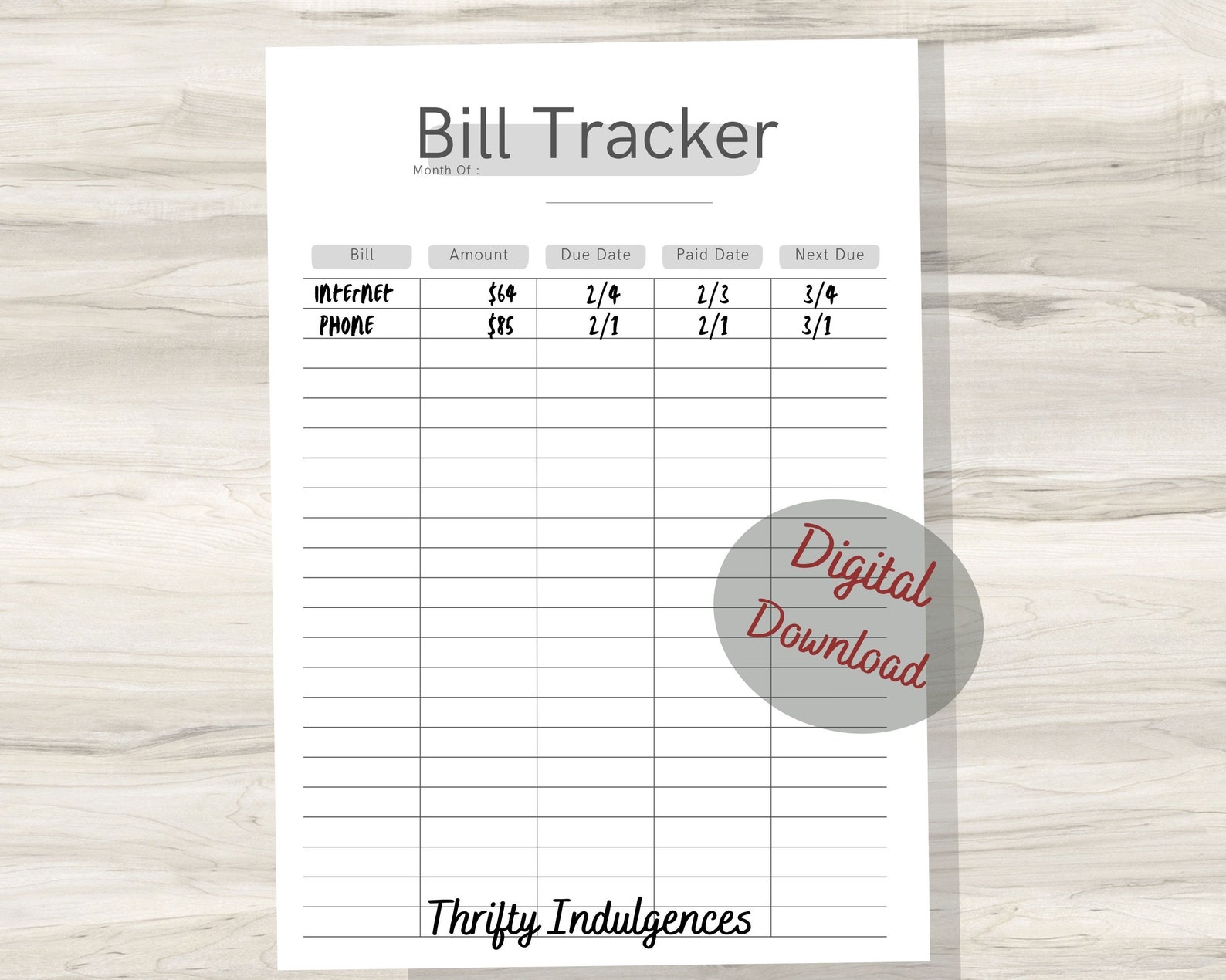 Bill Tracker, Simple Bill Tracker, Bill Organizer, Budgeting Tracker ...